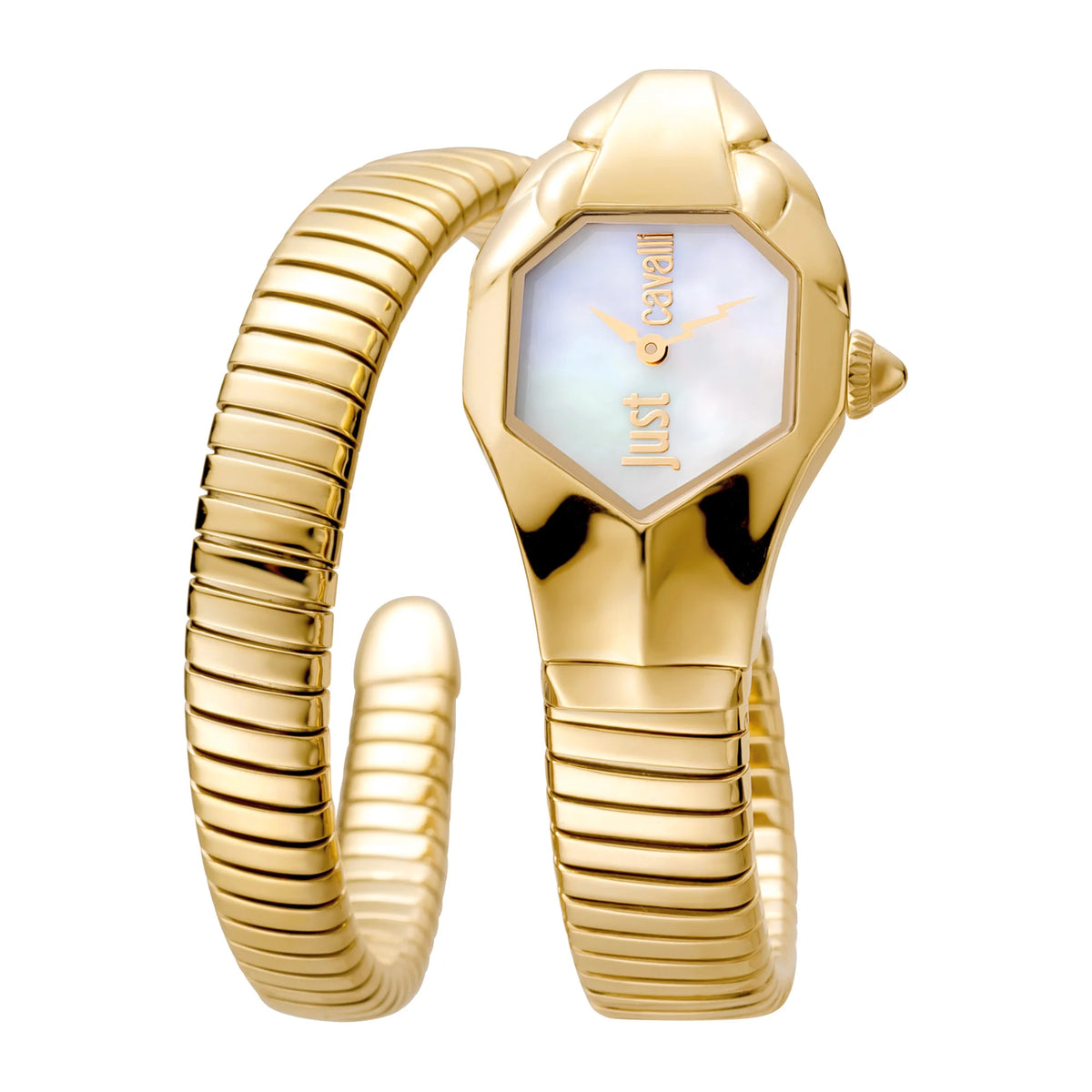 Just Cavalli Signature Snake Glam DNA Yellow Gold MOP Watch ...