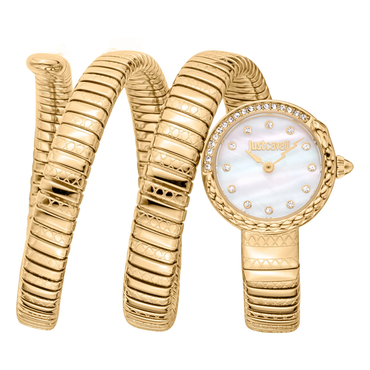 Just Cavalli Signature Snake Enchanting Yellow Gold MOP Watch ...